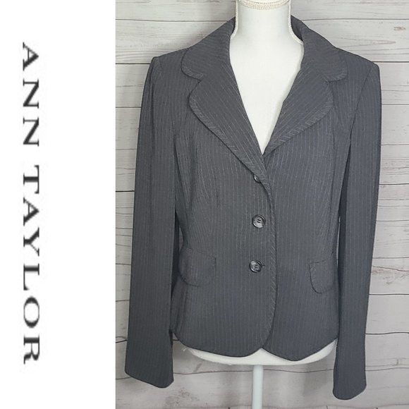 Ann Taylor | Jackets & Coats | New Ann Taylor Notch Collard Grey Pin ...